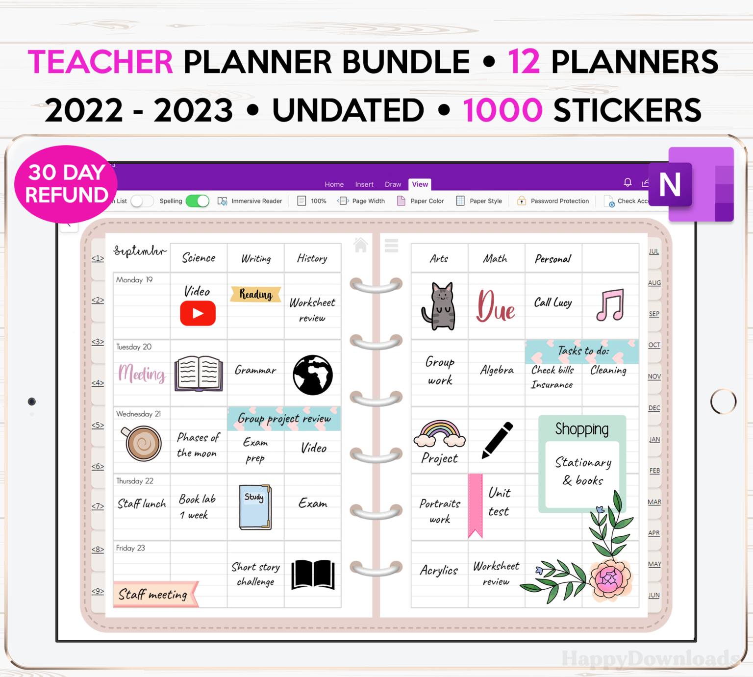 b) OneNote Planners at HappyDownloads - 30 Day MoneyBack Guarantee