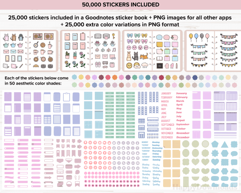 Rainbow digital planner 2023, 2024, Undated - HappyDownloads