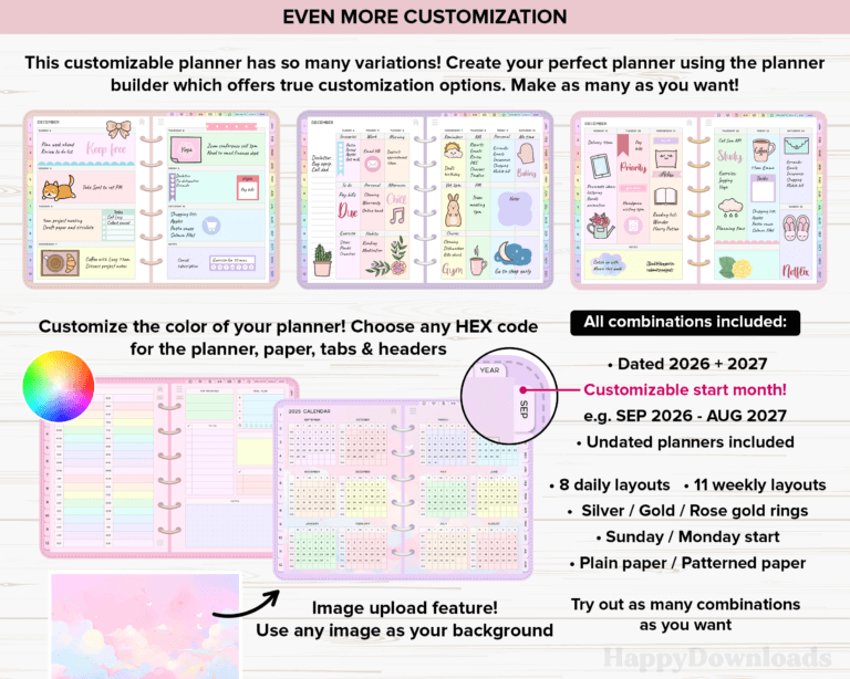 Rainbow digital planner 2026, 2027 & Undated - HappyDownloads